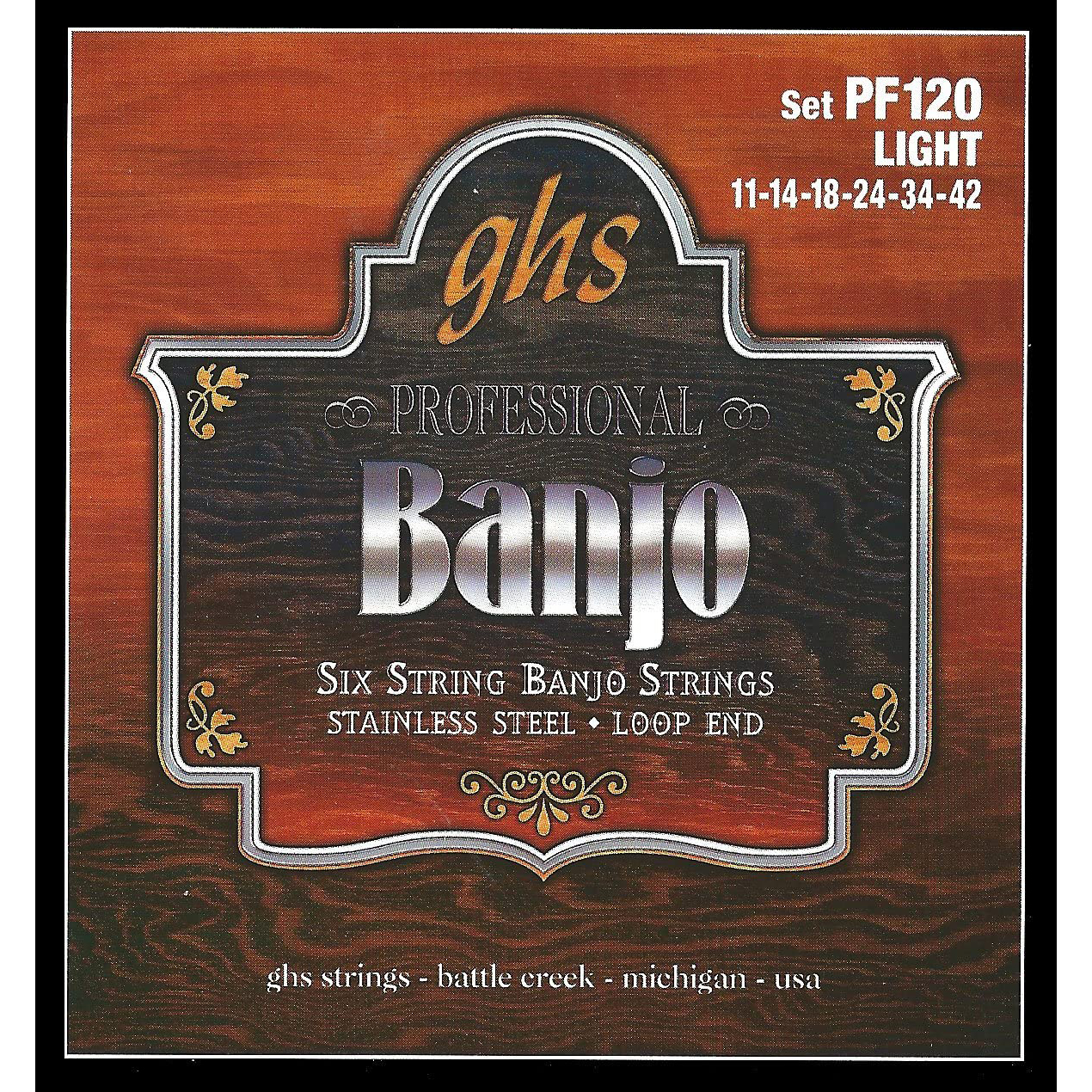 GHS Strings PF120 Set of 6 Stainless Steel Light Banjo Strings Gauge 11 ...